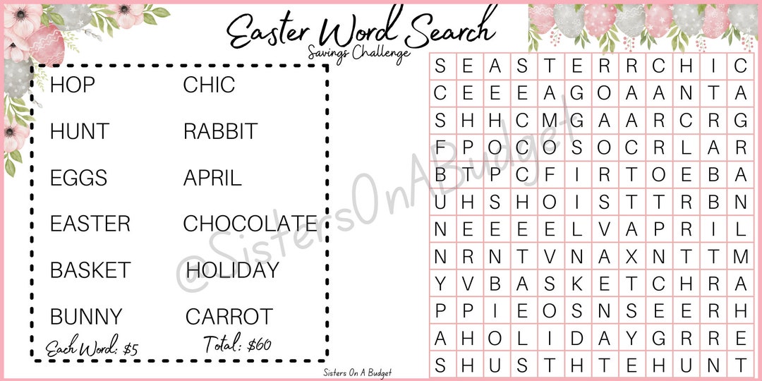 A6 Easter Word Seach Mini Savings Challenge | |savings Challenge ...