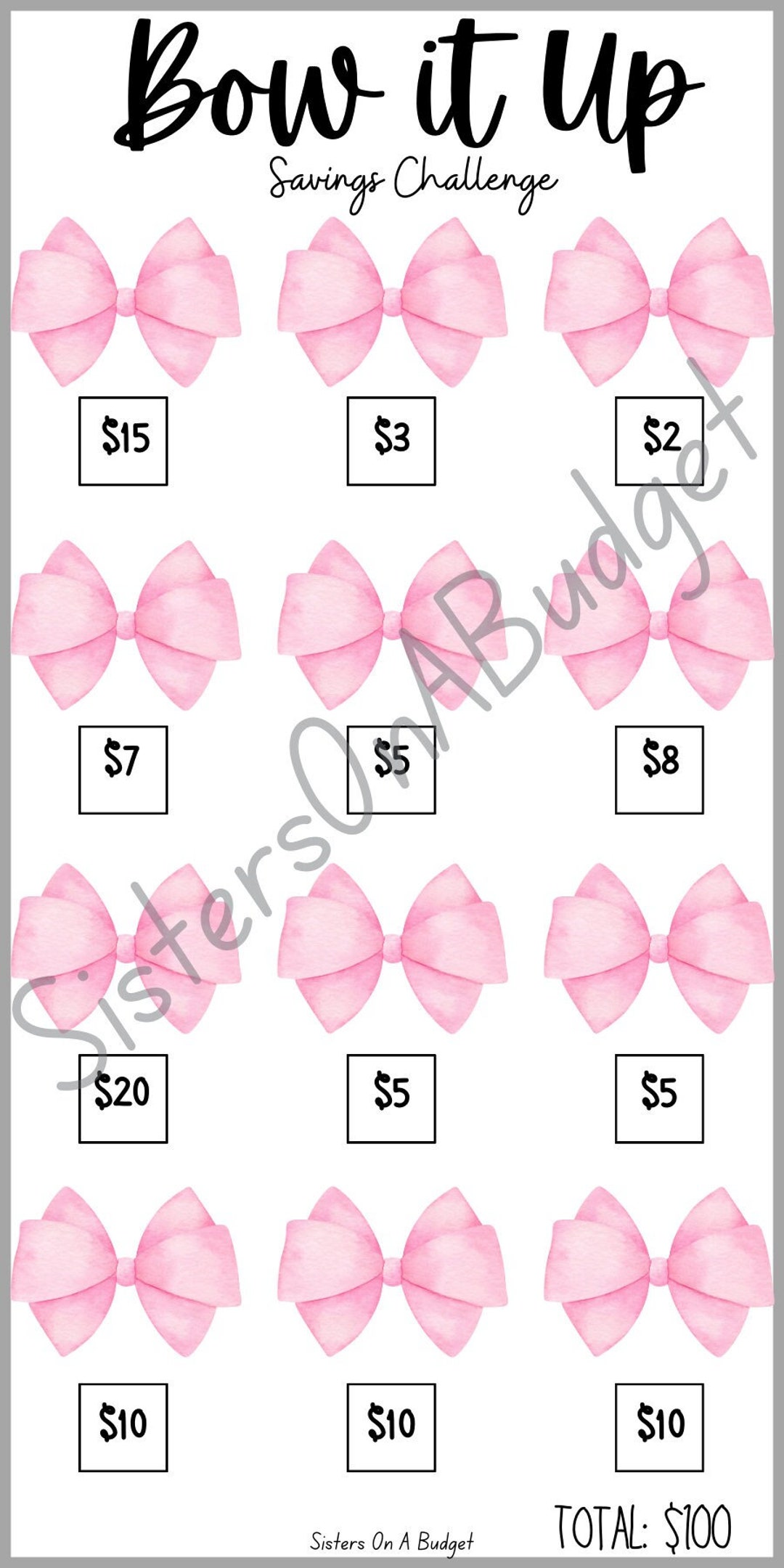 A6 Bow It up Mini Savings Challenge | Personal Cash Envelopes/binders ...