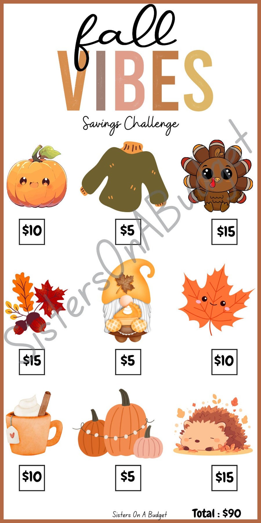 A6 Fall Vibes Mini Savings Challenge | A6 Cash Envelopes/binders ...