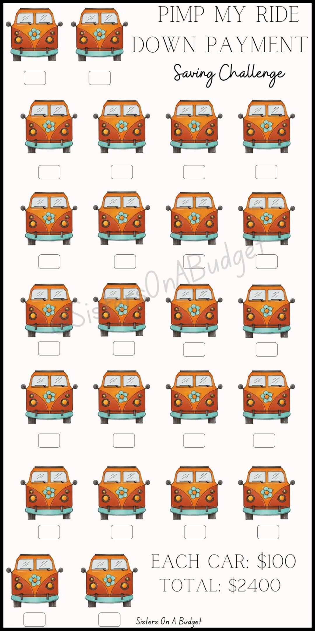 A6 Pimp My Ride Savings Challenge | for A6 Cash Envelopes/binders| Printable Savings Challenge ...