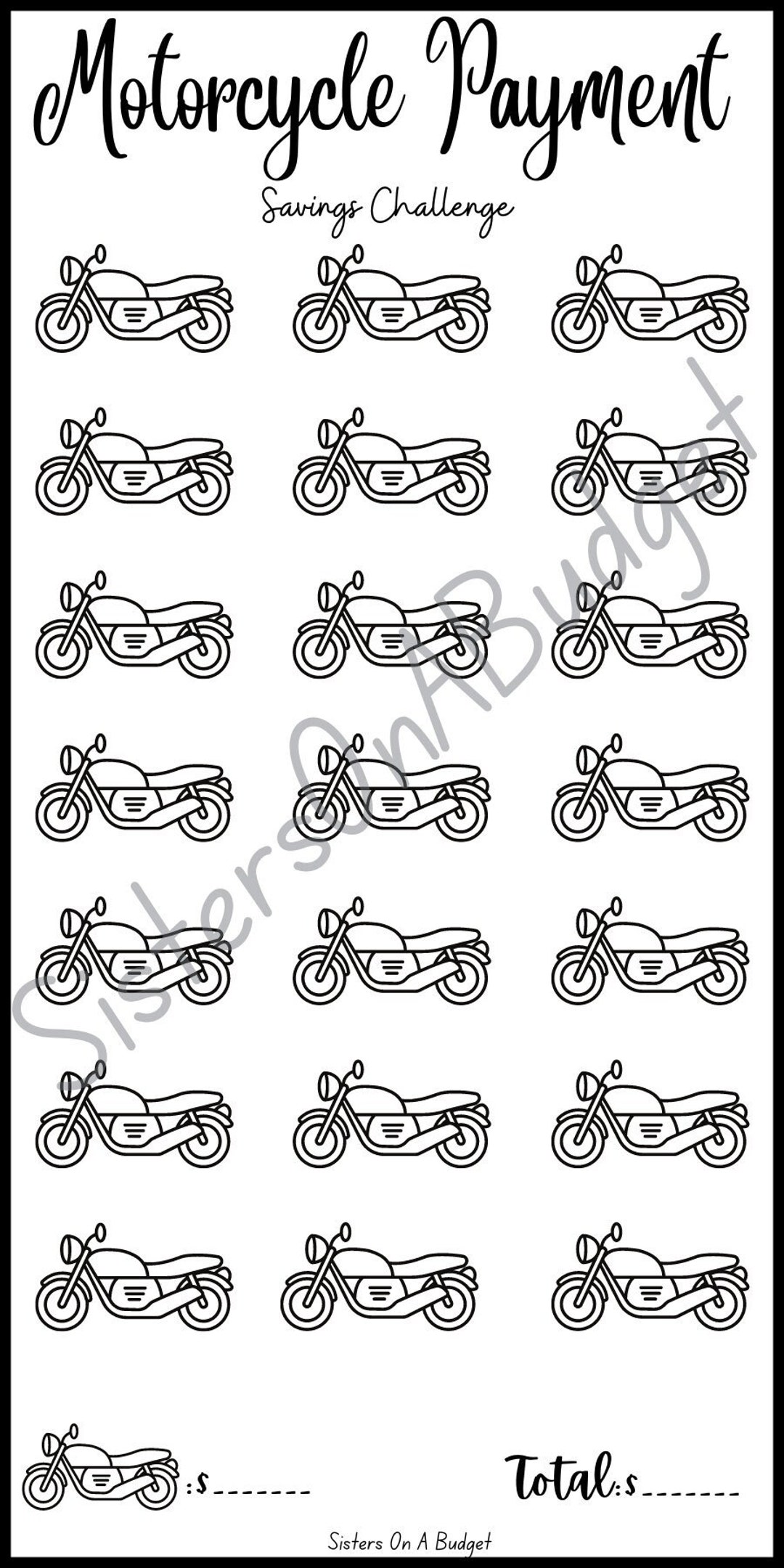 A6 Motorcycle Payment Savings Challenge |for A6 Cash Envelopes/binders ...