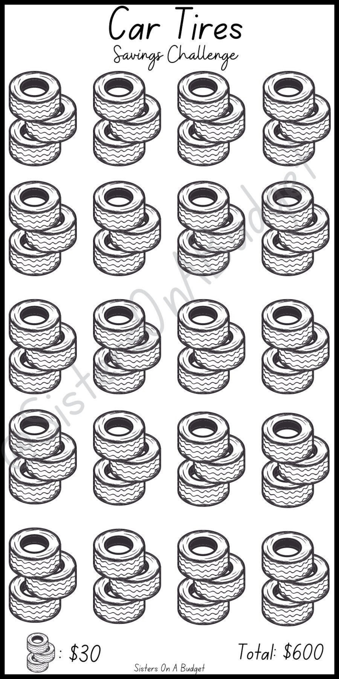 A6 Car Tire Savings Challenge |for A6 Cash Envelopes/binders| Printable ...