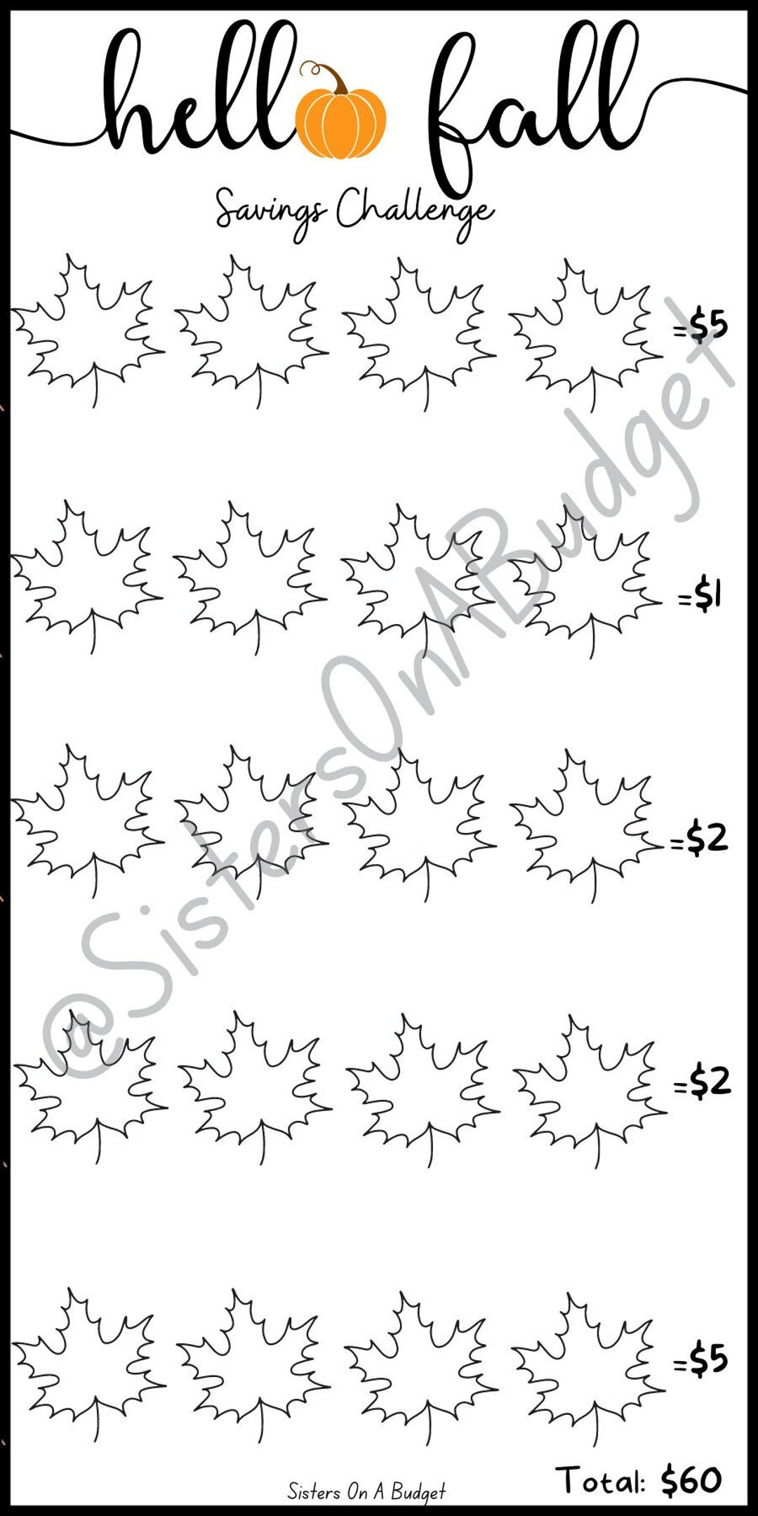 A6 Hello Fall Mini Savings Challenge | |savings Challenge| Printable ...