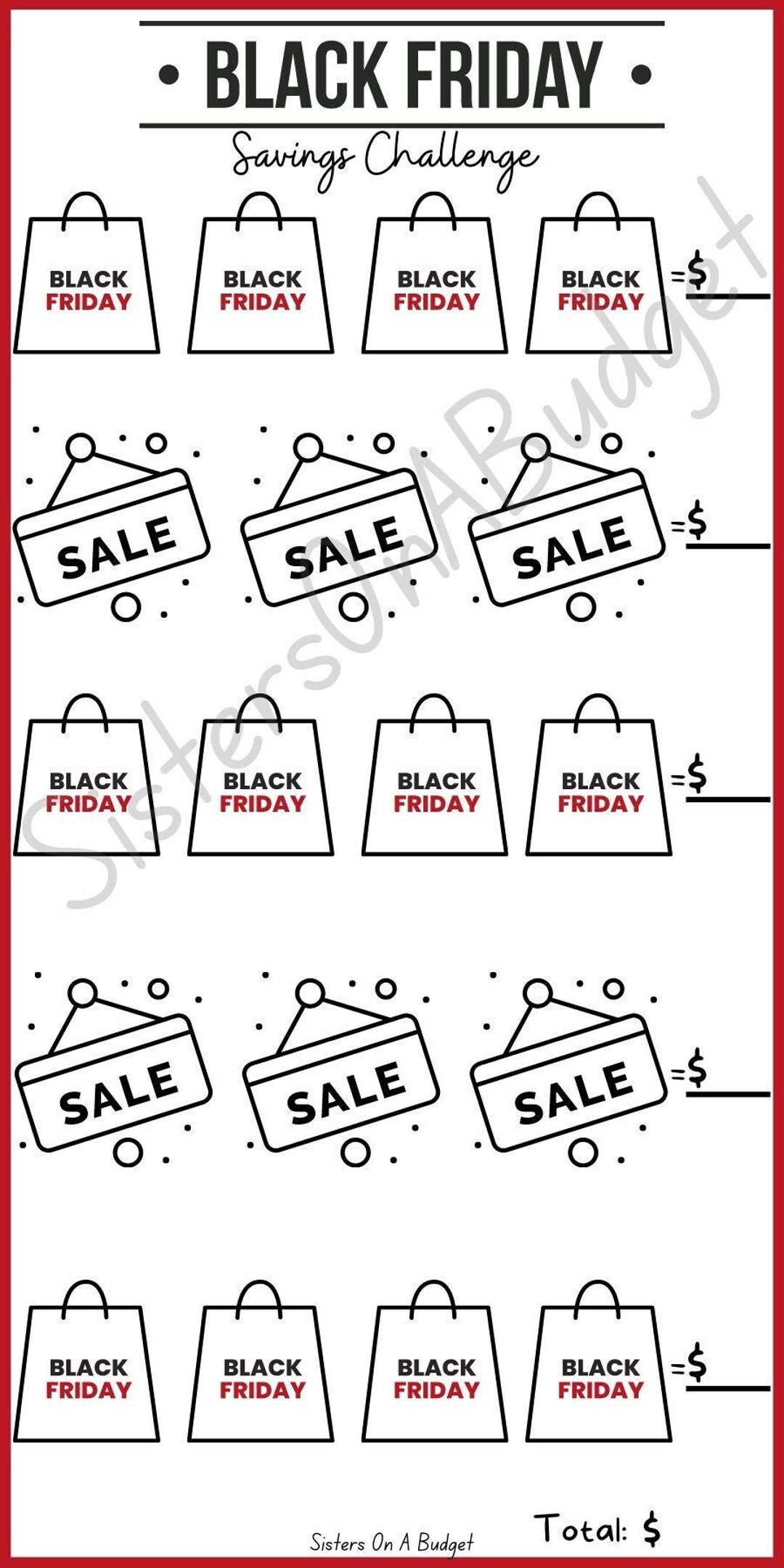 A6 Blank Black Friday Savings Challenge |for A6 Cash Envelopes/binders ...