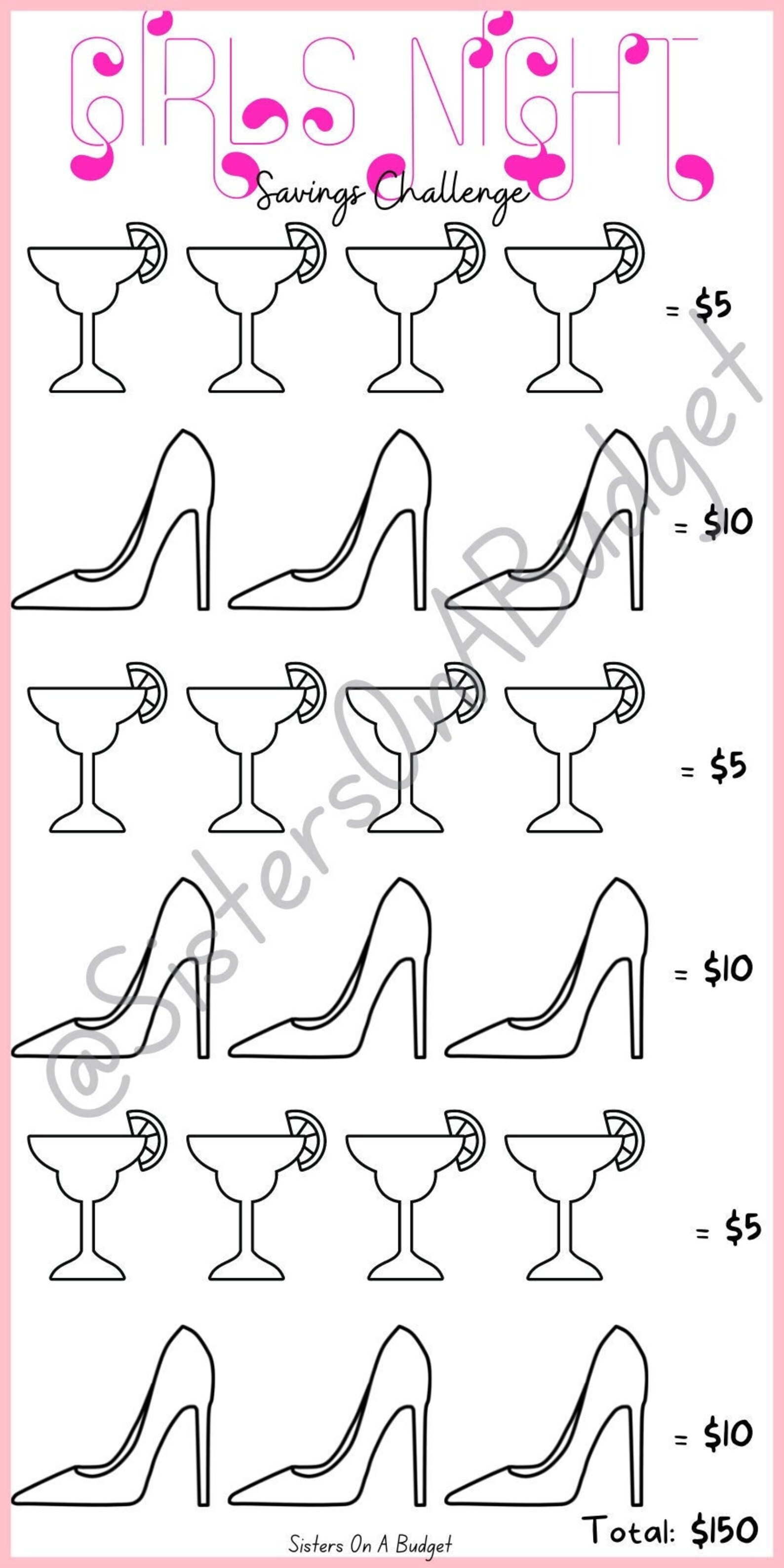 A6 Girls Night Mini Savings Challenge |for A6 Cash Envelopes/binders ...