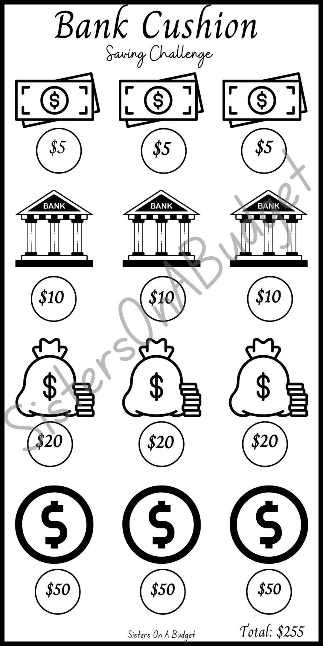 A6 Bank Cushion Savings Challenge| for A6 Cash Envelopes/binders ...