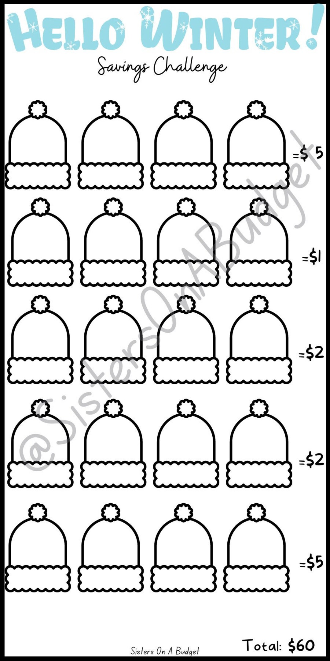 A6 Hello Winter Mini Savings Challenge | |savings Challenge| Printable ...