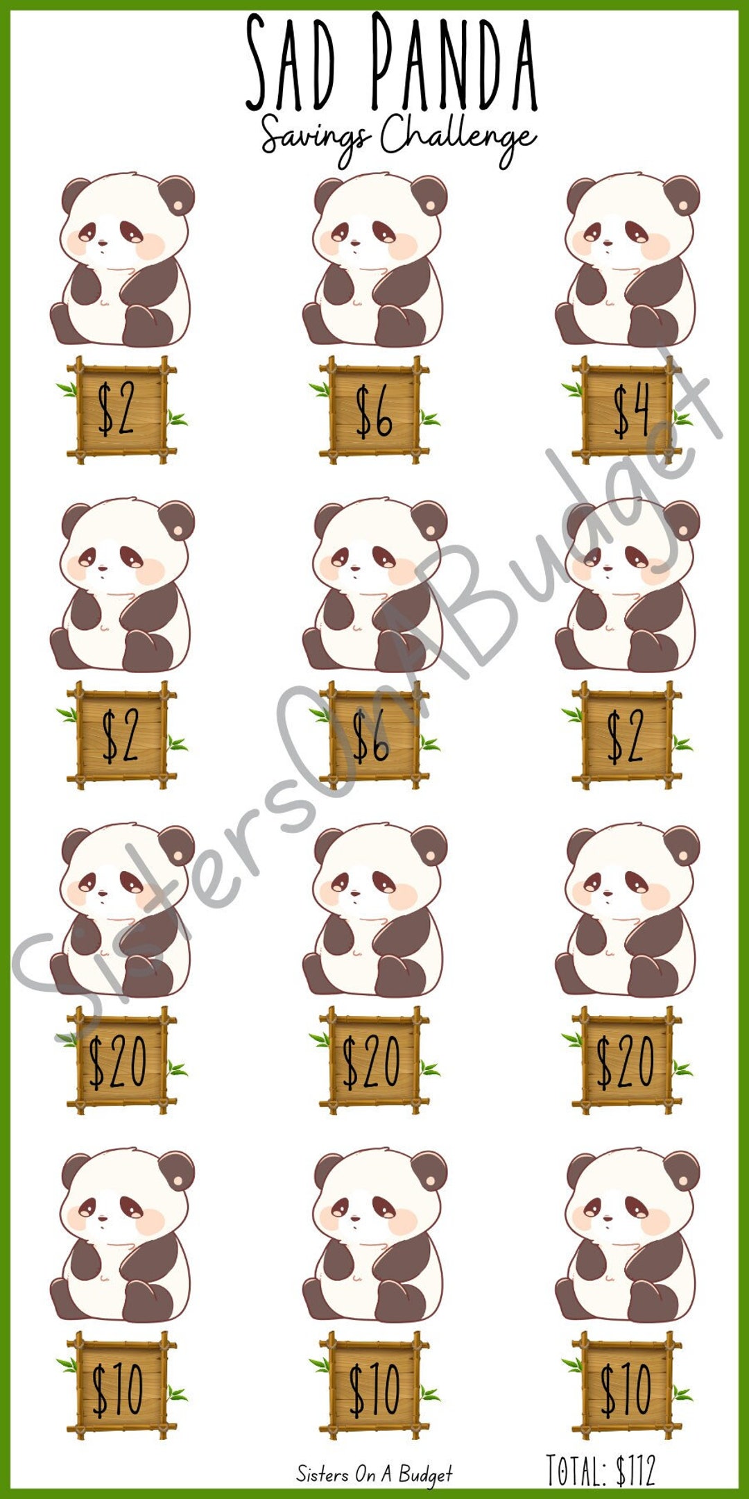 A6 Sad Panda Mini Savings Challenge | Personal Cash Envelopes/binders ...