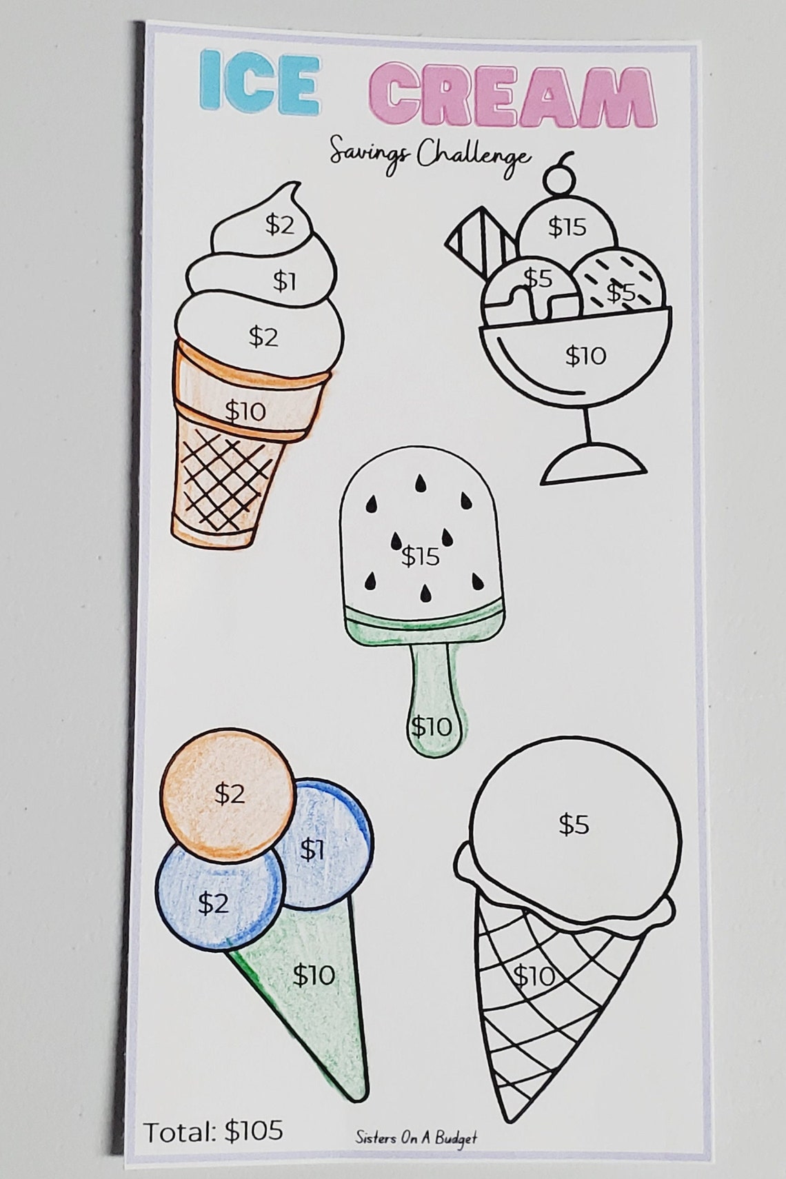 A6 Ice Cream Savings Challenge for A6 Cash Envelopes/binders - Etsy