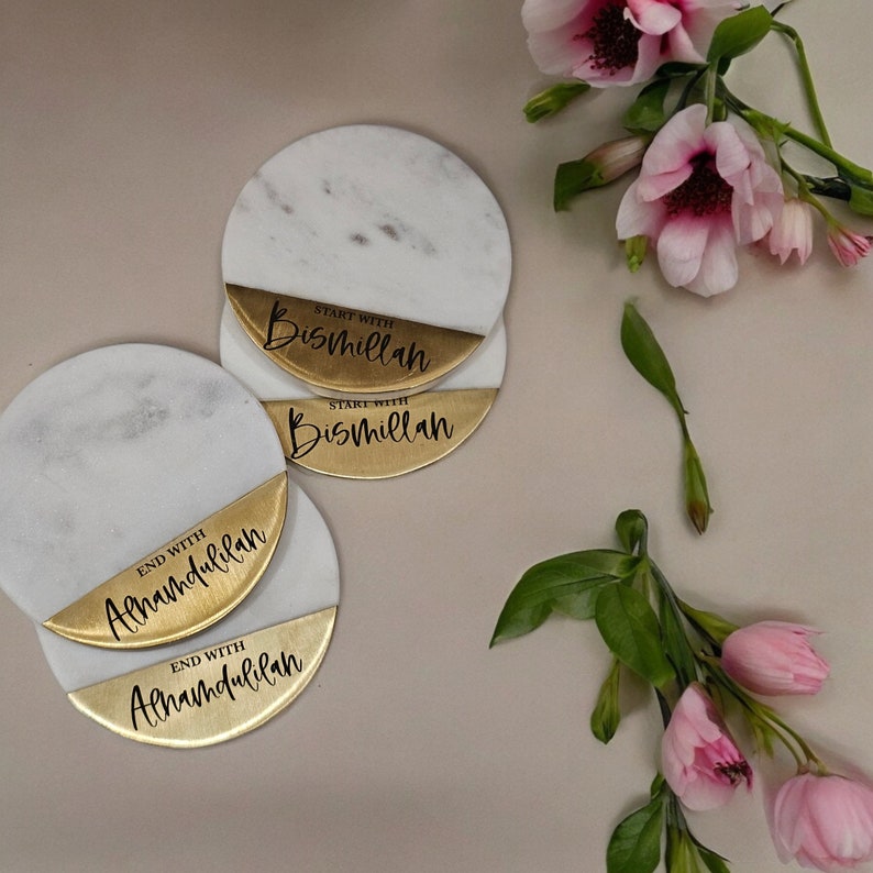 Start With Bismillah Marble and Brass Coasters,, Eid Decor, Ramadan ...