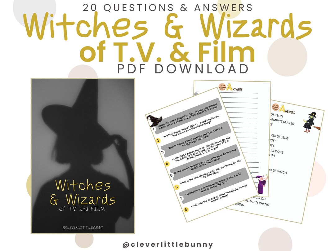 Witches and Wizards of T.V. & Film Quiz, Witchy Trivia, Printable Game ...