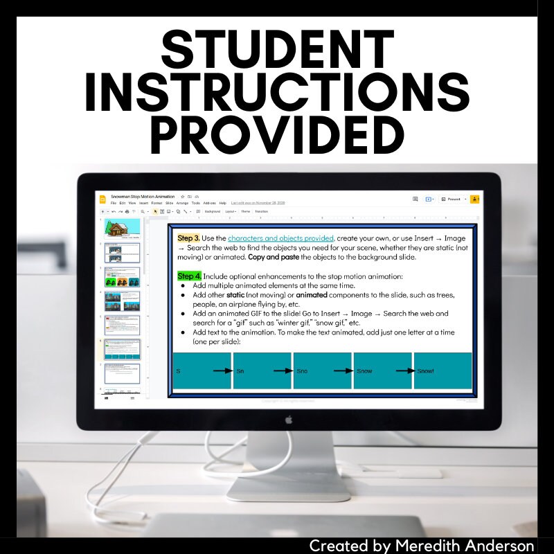 Snowman Digital Stop Motion Animation Activity Animating in Google ...