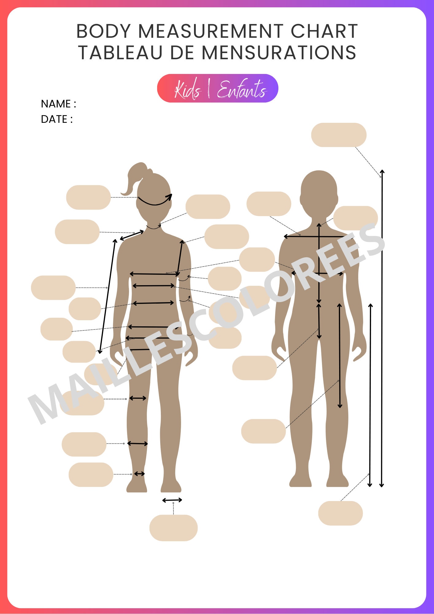 CHILD Body Measurements Sheet, Printable Measurements Chart, Blank Printable Measurements Sheet ...