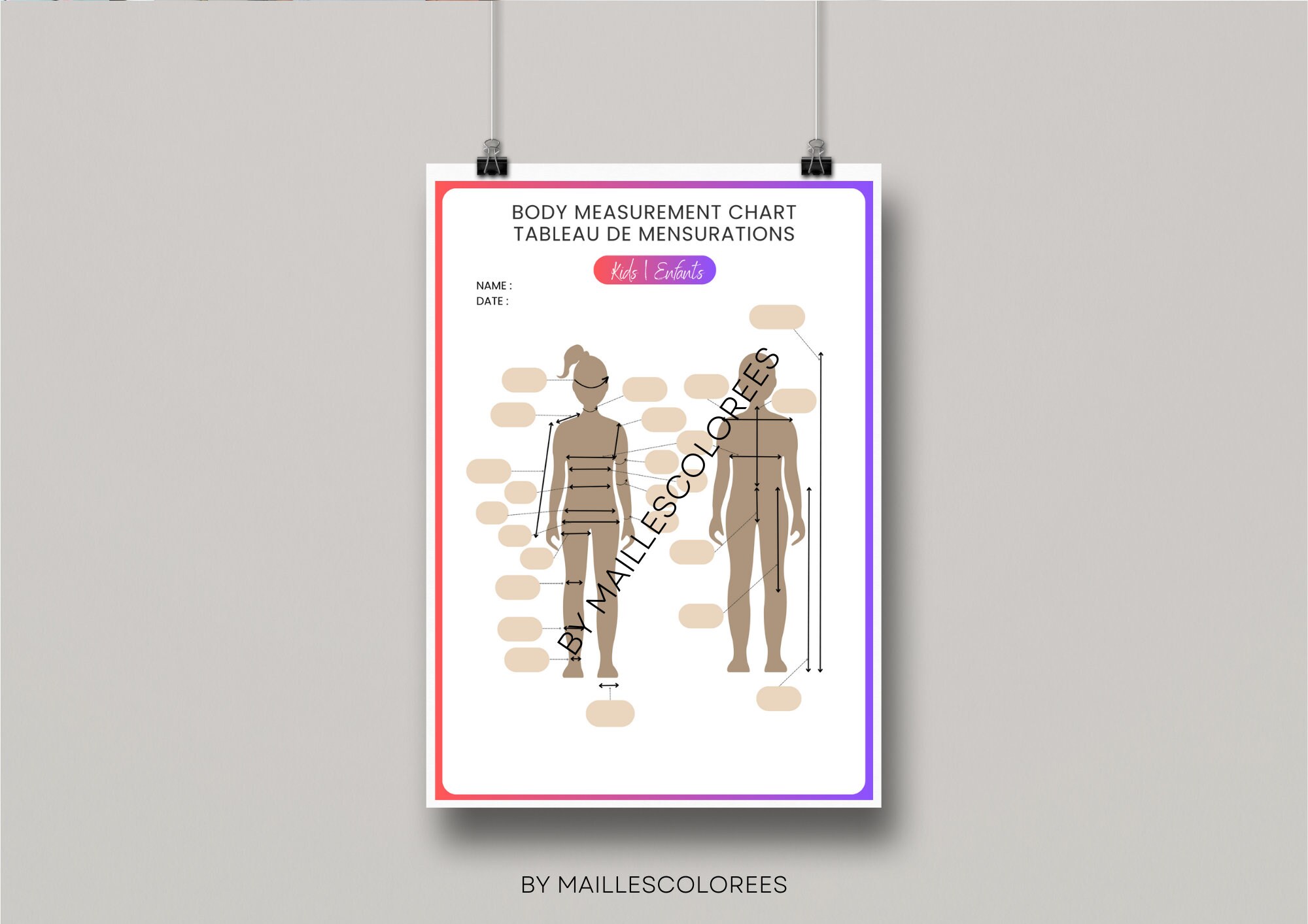 CHILD Body Measurements Sheet, Printable Measurements Chart, Blank ...