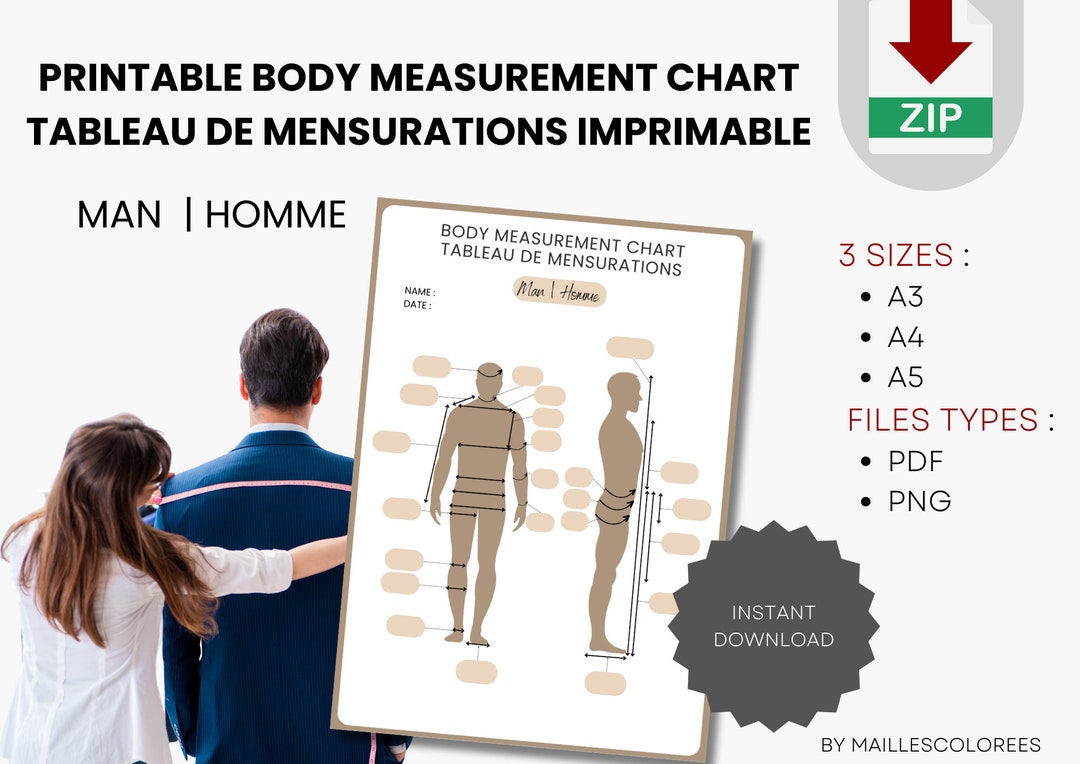 MENS Body Measurements Sheet, Printable Measurements Chart, Printable ...