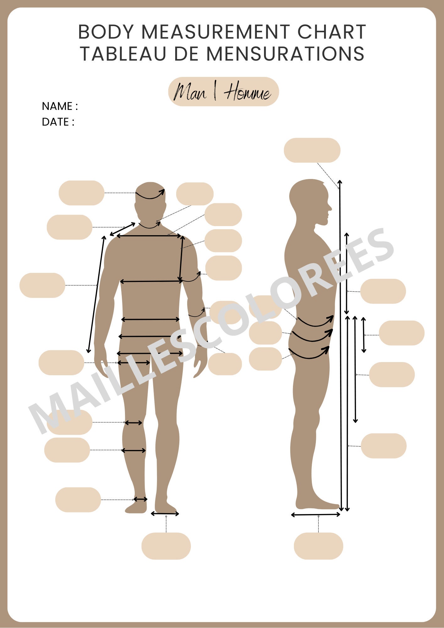 MENS Body Measurements Sheet, Printable Measurements Chart, Printable ...