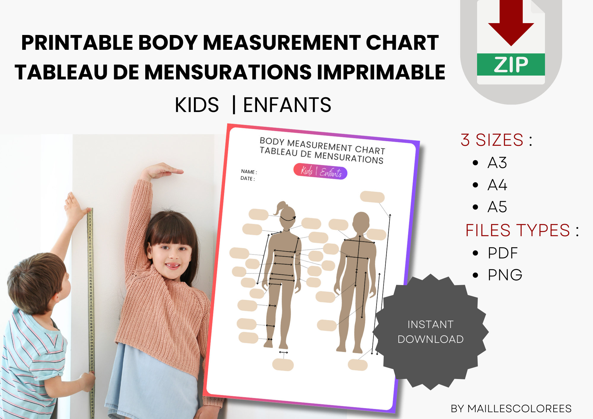 CHILD Body Measurements Sheet, Printable Measurements Chart, Blank ...