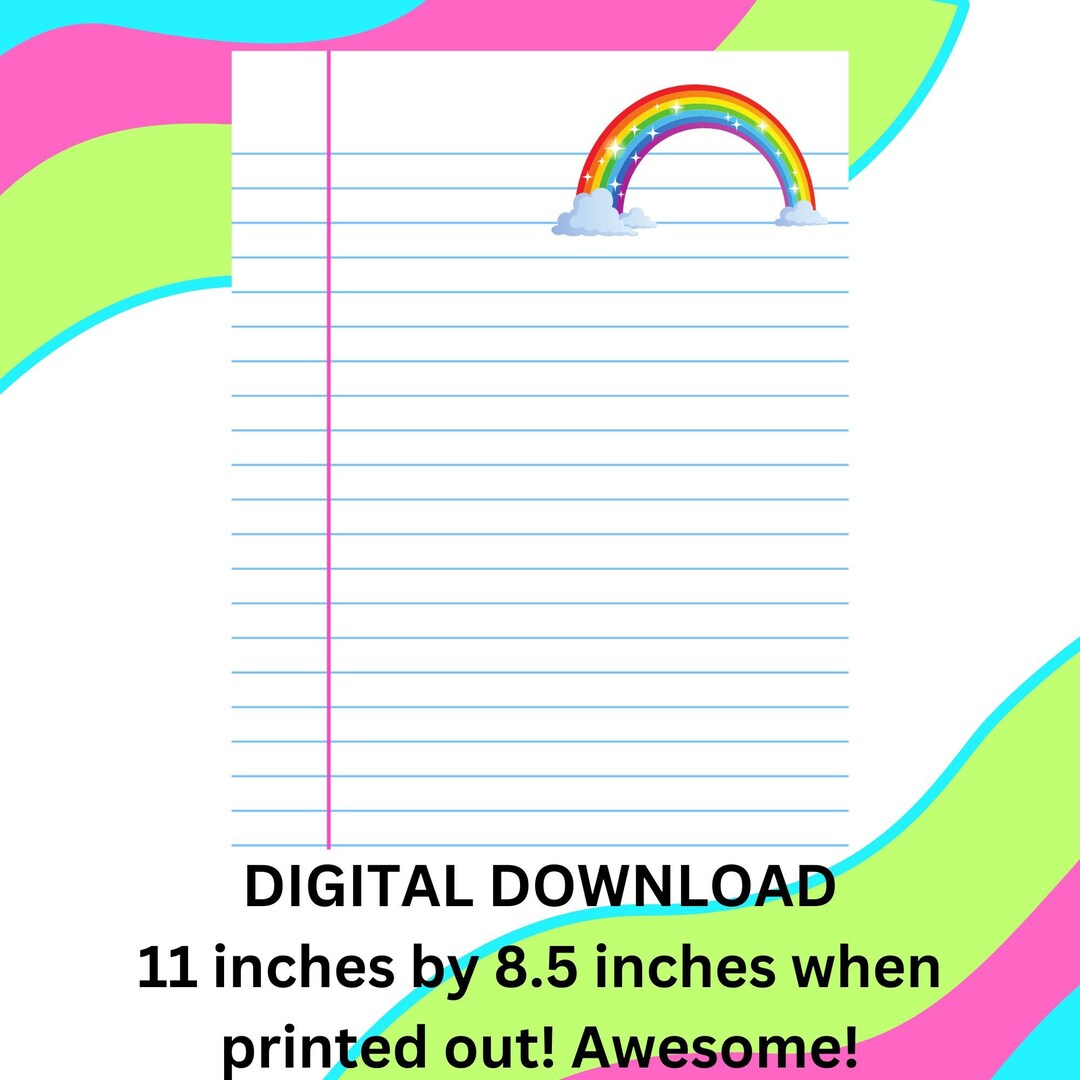 Single Page Digital DOWNLOAD of A Rainbow, High School Doodle on Lined ...