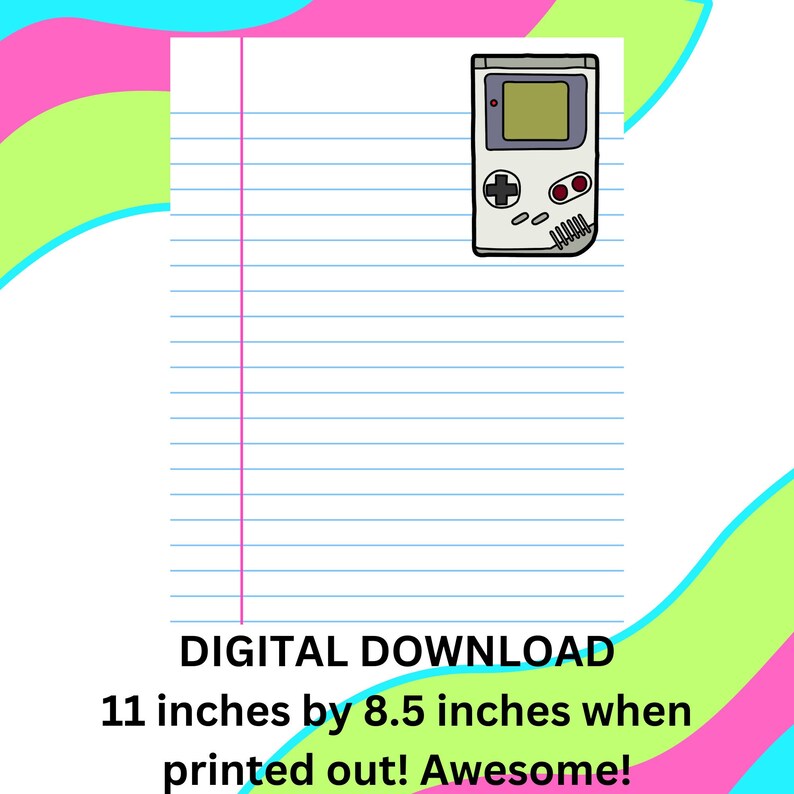 Single Page Digital DOWNLOAD of A gameboy High School Doodle on Lined ...