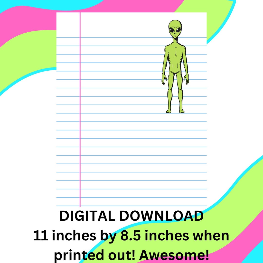 Single Page Digital DOWNLOAD of an Alien High School Doodle on Lined ...