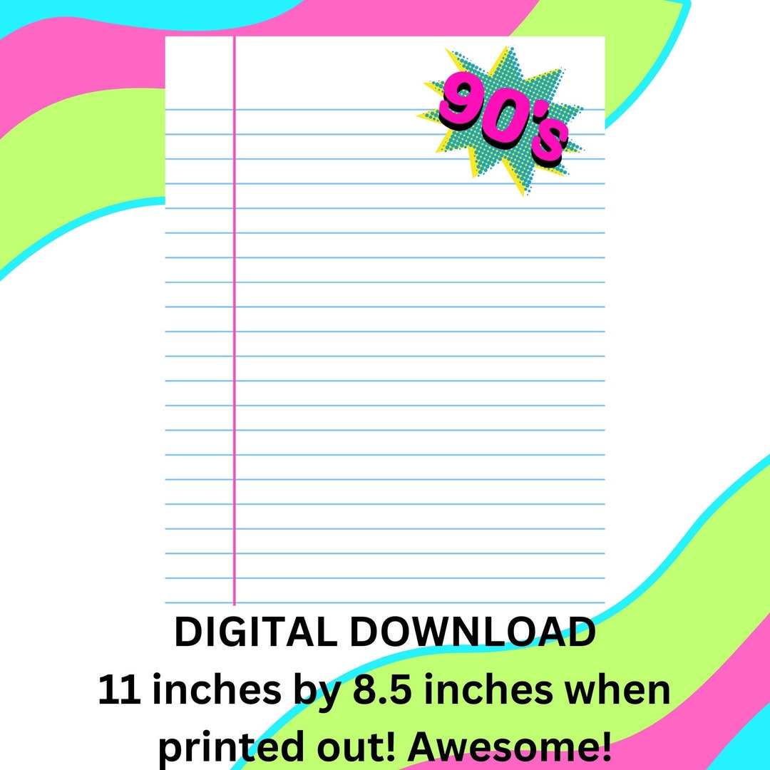 Single Page Digital DOWNLOAD of A 90s/1990s Doodle on Lined Writing ...