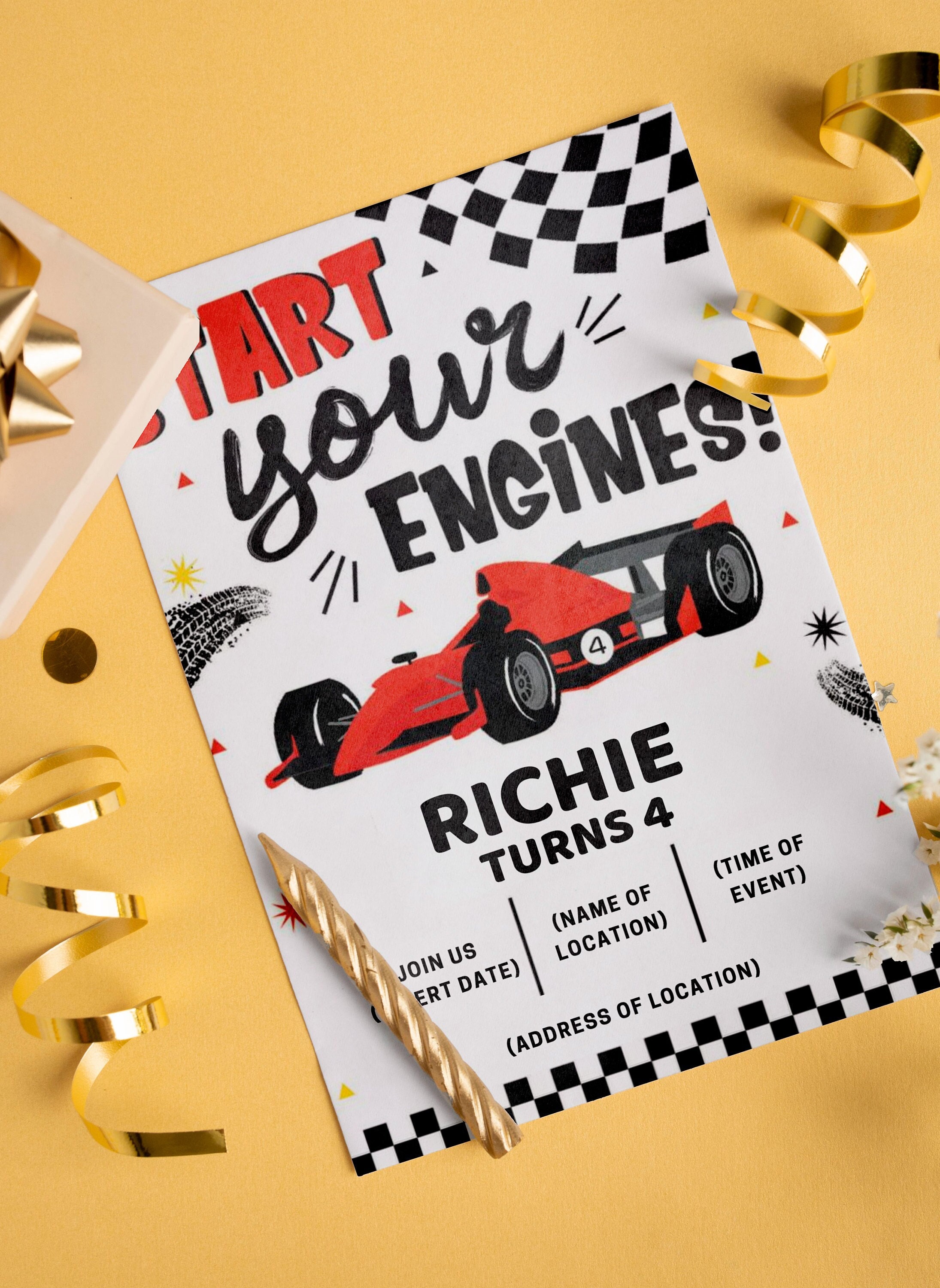 Race Car Birthday Invitation -race Car Invitation, Race Car Theme Party ...