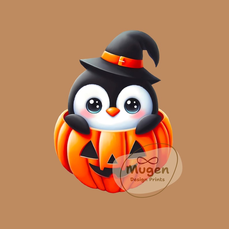 Halloween Penguin PNG | Cute Pumpkin Penguin Clipart | Witch Hat ...
