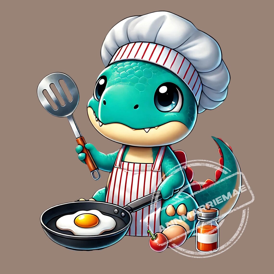 Vintage, Watercolor Chef Red Clipart, Dinosaur PNG, Chef , Dinosaur ...
