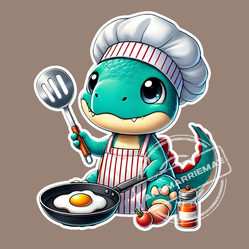 Vintage, Watercolor Chef Red Clipart, Dinosaur PNG, Chef , Dinosaur ...