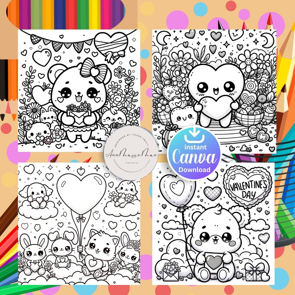 Heart Valentine Coloring Page Party Favor Adult Coloring Page Coloring ...