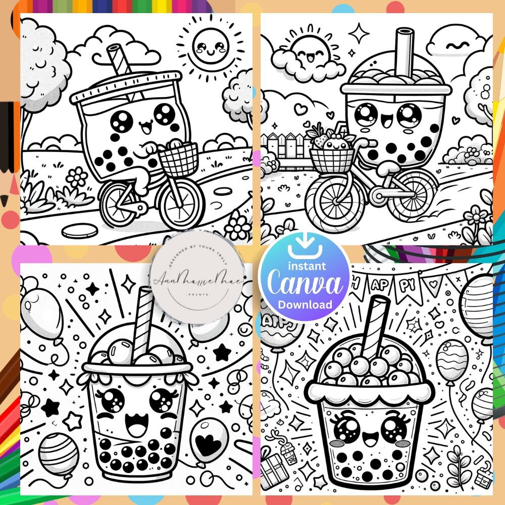 Kawaii Coloring Book Boba Tea Cute Coloring Book for Relaxing 30 Design ...