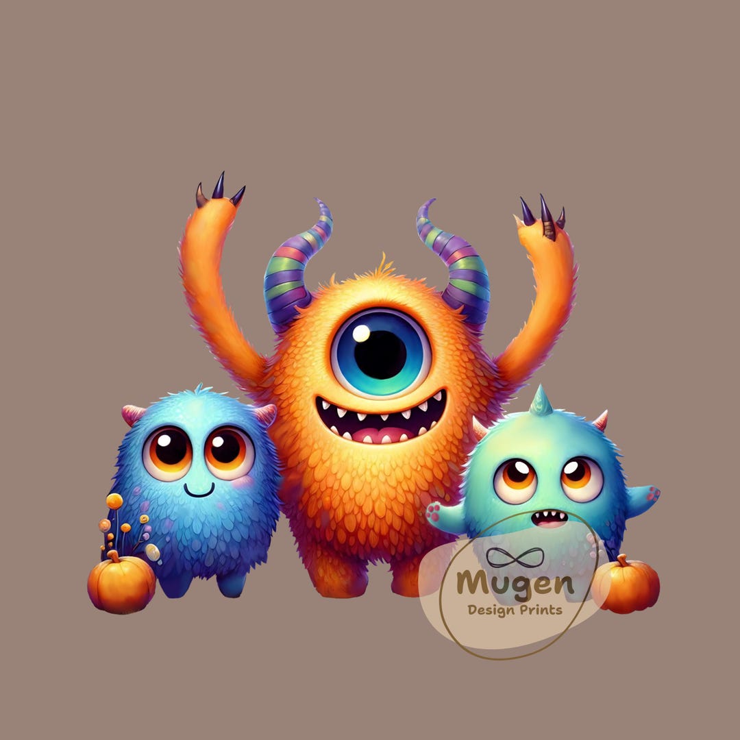 Cute Monster Trio Halloween PNG | Colorful Monsters With Pumpkins ...