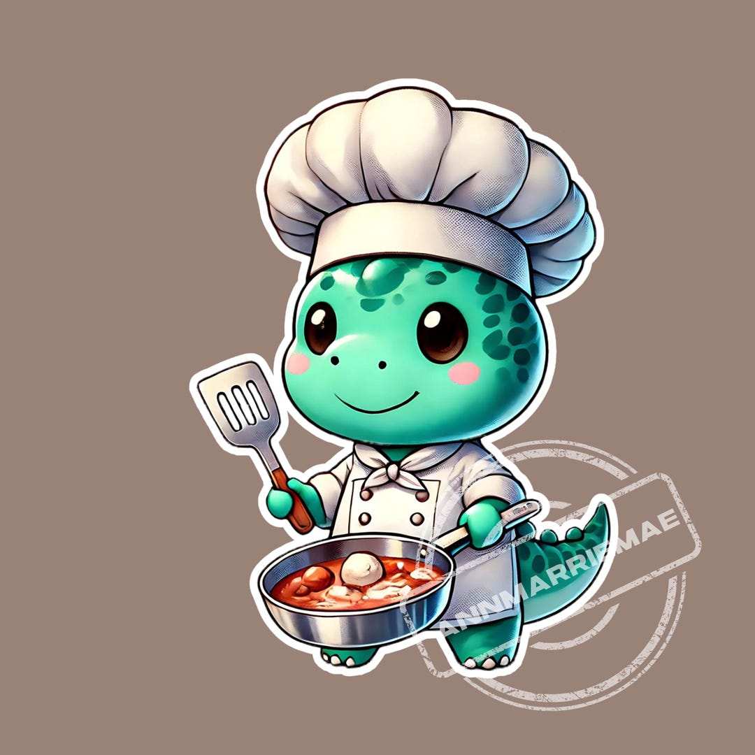 Vintage, Watercolor Chef Blue Green Clipart, Dinosaur PNG, Chef ...