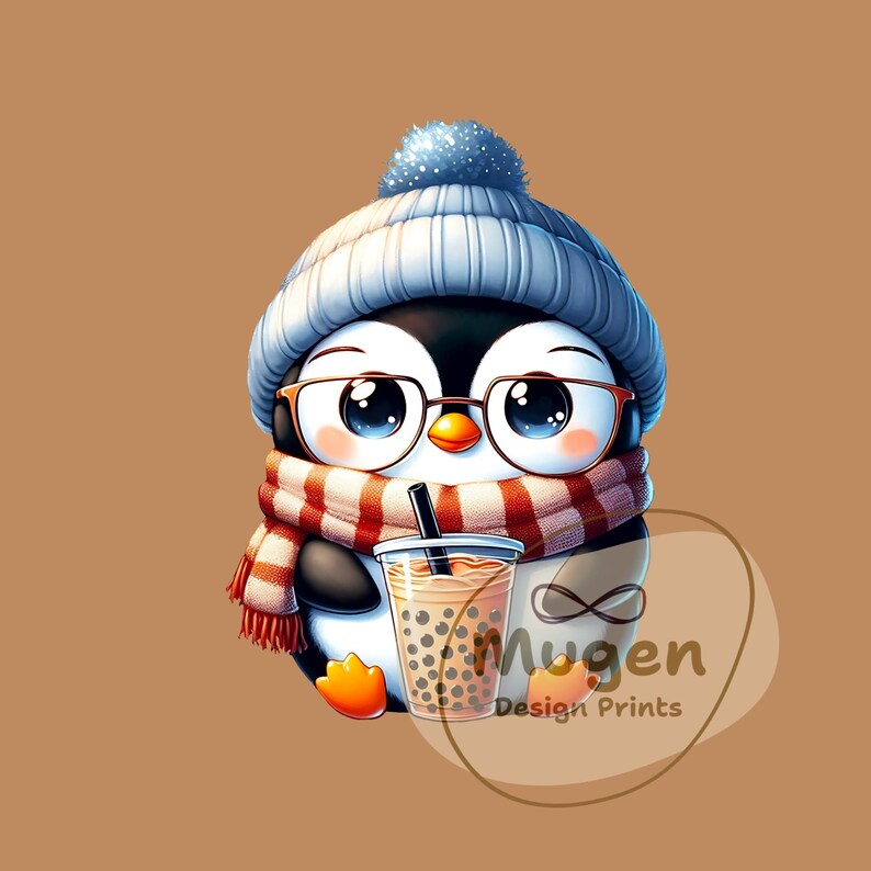Cute Boba Penguin PNG | Winter Penguin With Bubble Tea Clipart | Cozy ...