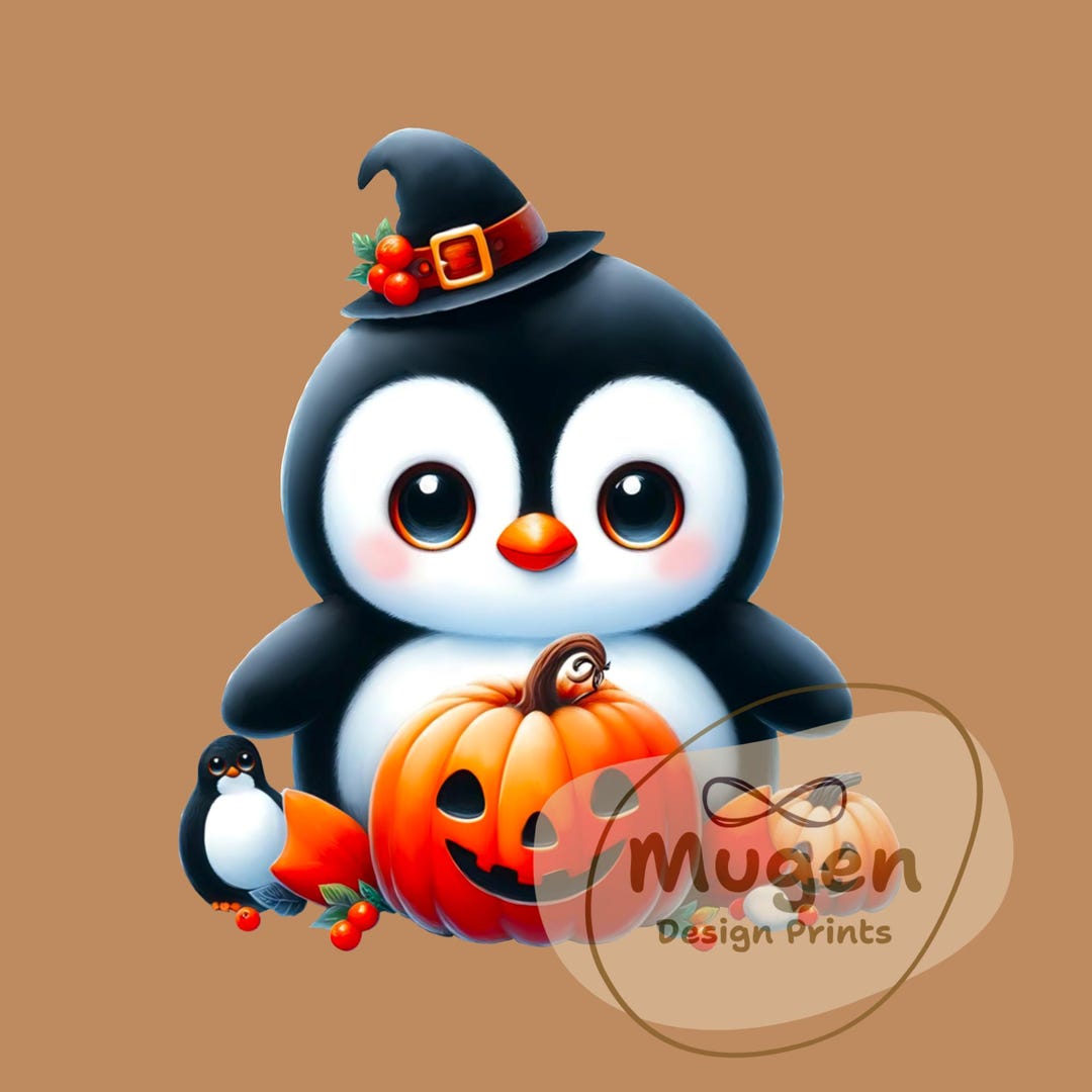 Cute Halloween Penguin PNG | Fall Pumpkin Clipart | Witch Hat Penguin ...