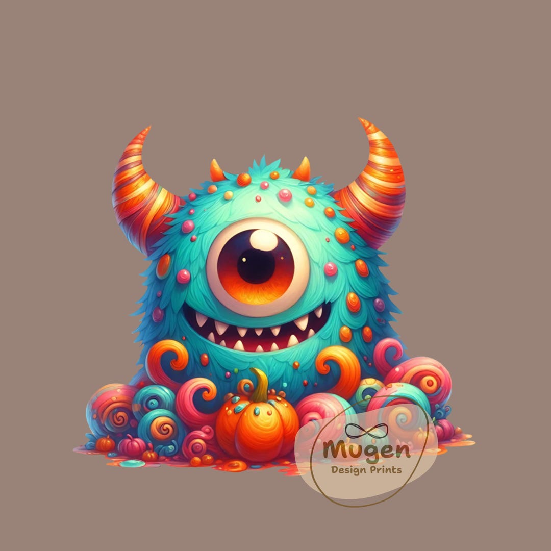 Cute One-eyed Monster Halloween PNG | Colorful Candy Swirl Pumpkin ...