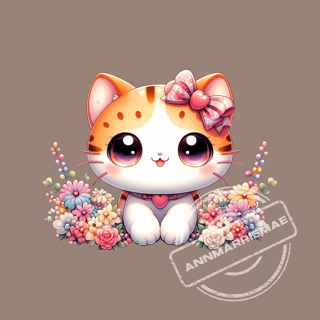 Spooky Cute Halloween Cat PNG Clipart, Kawaii Floral Kitten With Bow ...