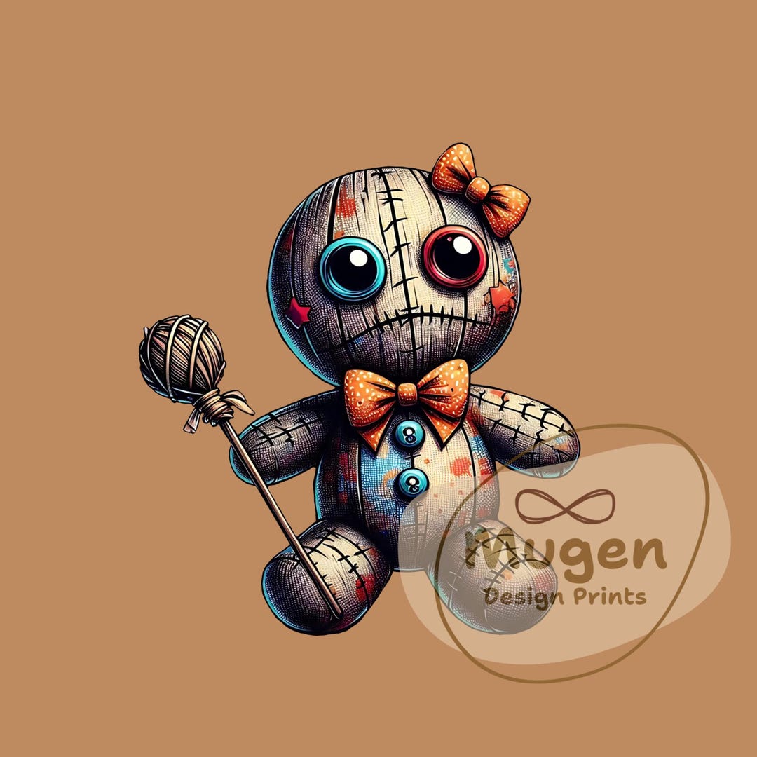 Kawaii Voodoo Doll PNG With Orange Bows & Button Eyes | Cute Halloween ...