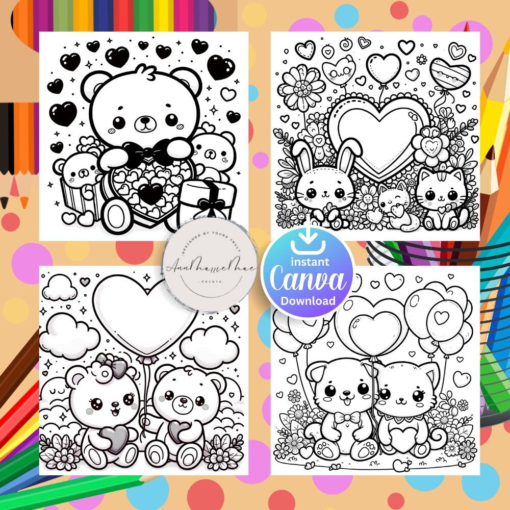 Heart Valentine Coloring Page Party Favor Adult Coloring Page Coloring ...