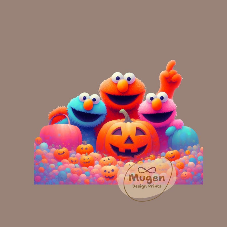 Halloween Elmo Trio PNG | Cute Colorful Monsters With Pumpkins | Trick ...