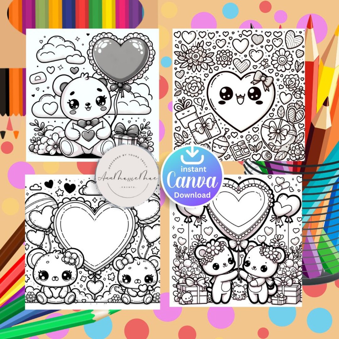 Heart Valentine Coloring Page Party Favor Adult Coloring Page Coloring ...