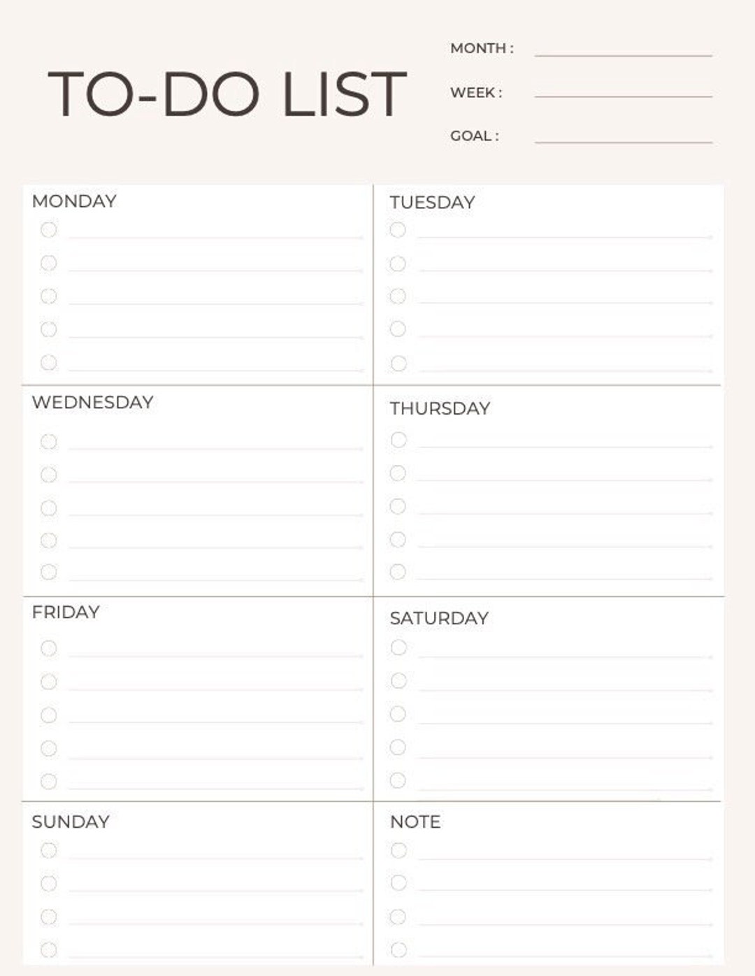 Weekly to Do List Printable, Instant Download, Productivity to Do List ...