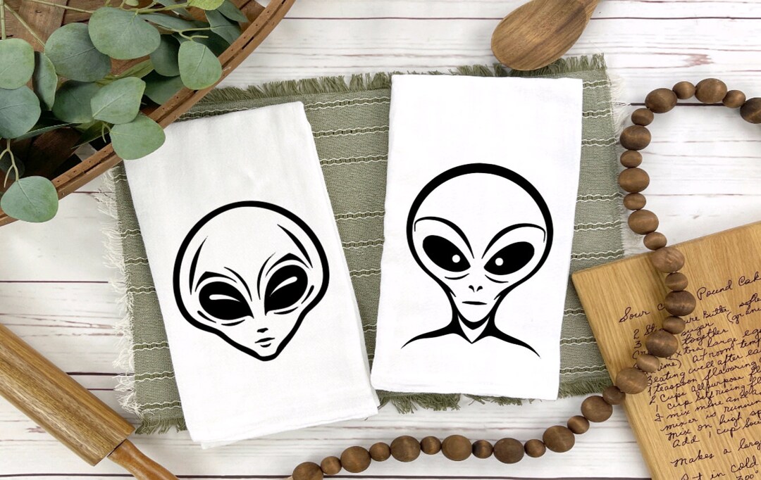 Alien Silhouette Portrait Tea Towel, Greys, Alien Gift, Ufo Gift, UAF ...