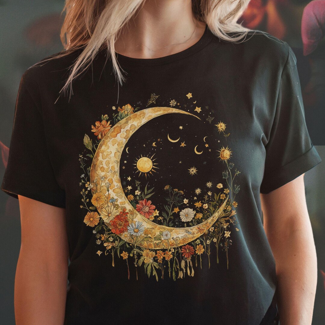 Vintage Sun Moon and Stars With Flowers Shirt, Dark Cottagecore ...