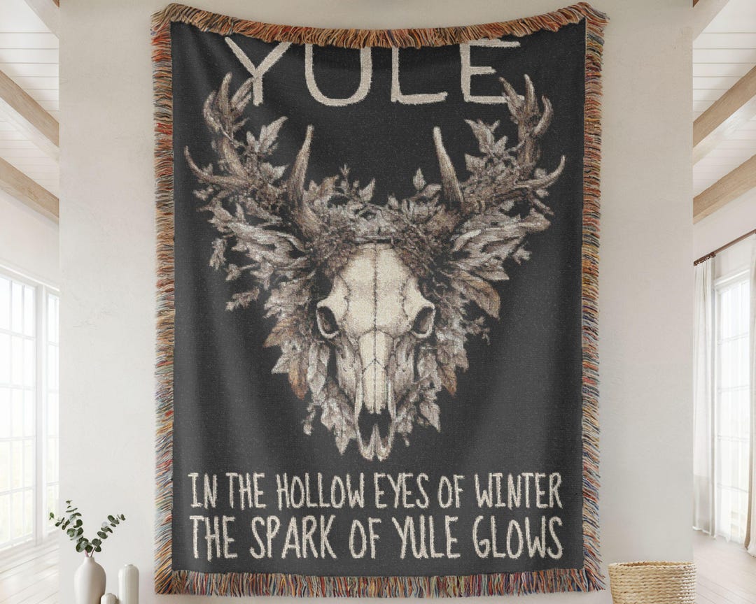 Yule Woven Blanket, Deer Skull Winter Solstice Gift, Witch Gift and ...