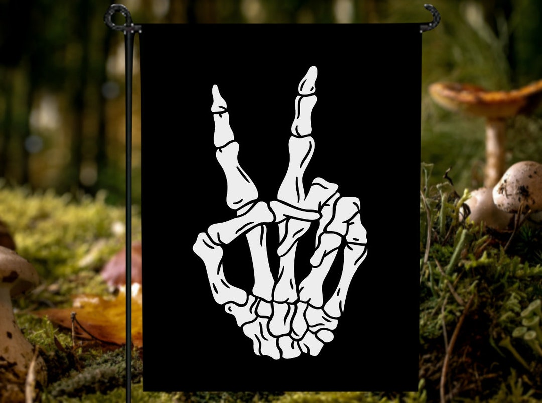Skeleton Hand Peace Sign Garden Flag, Halloween Yard Art, Halloween ...