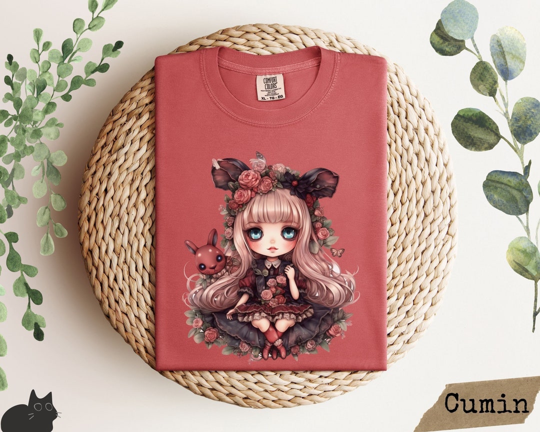 Cute Girl in Cottagecore Dress With Roses and Bow Mauve Bunny - Etsy