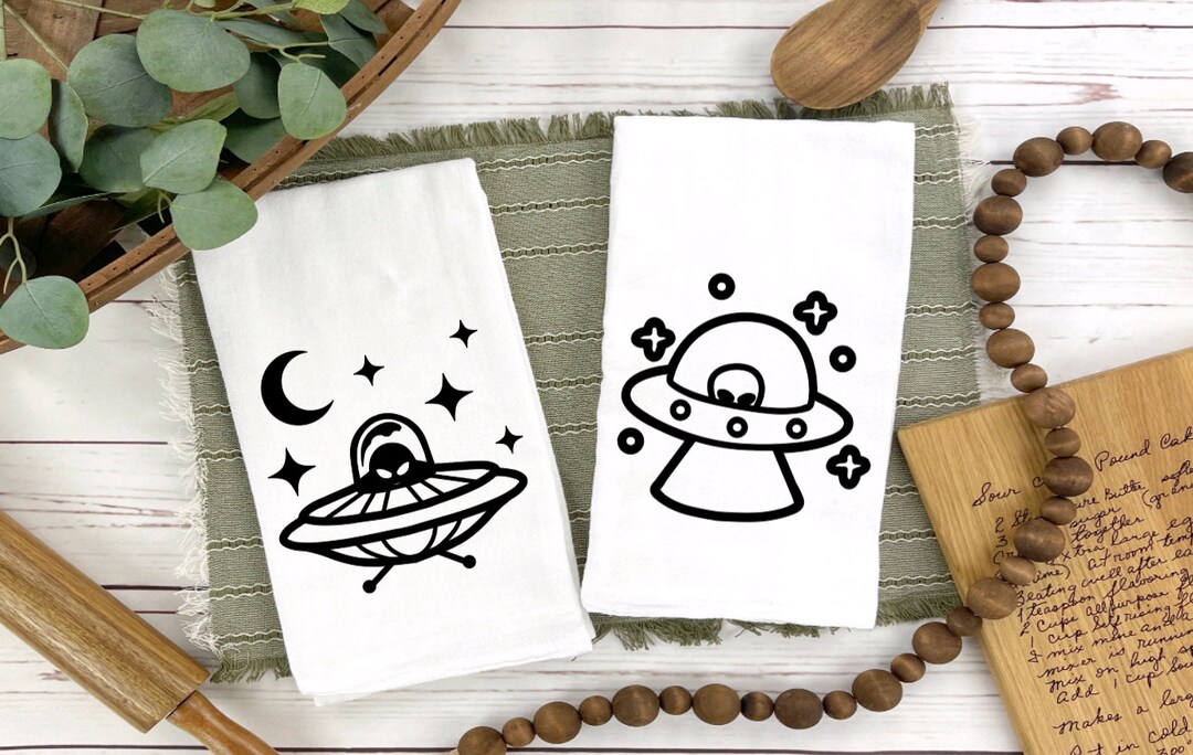 Ufo in Space With Alien Inside Tea Towel, Alien Gift, Ufo Gift, UAF ...