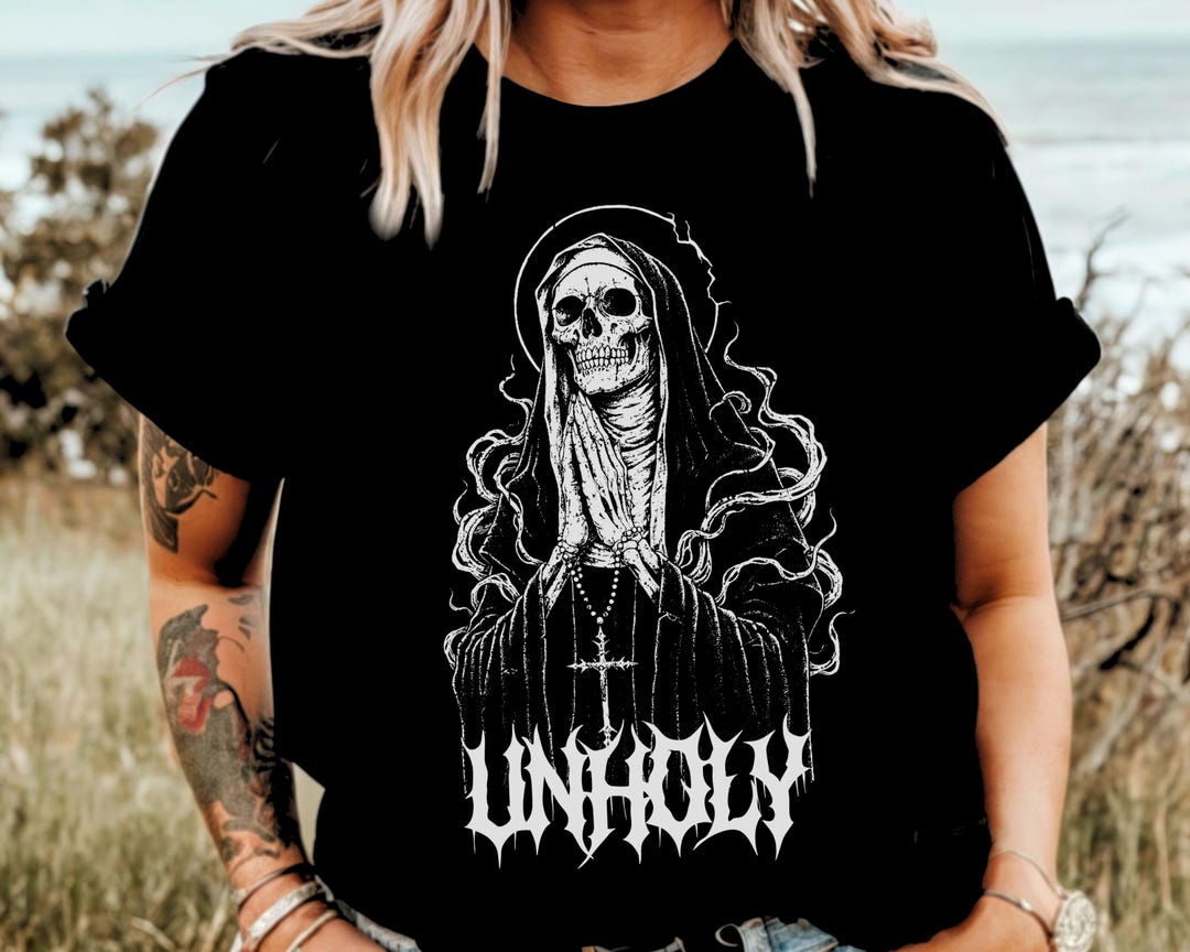 Unholy Gothic Skeleton Nun Shirt, Dark Religious Horror Occult Clothing ...