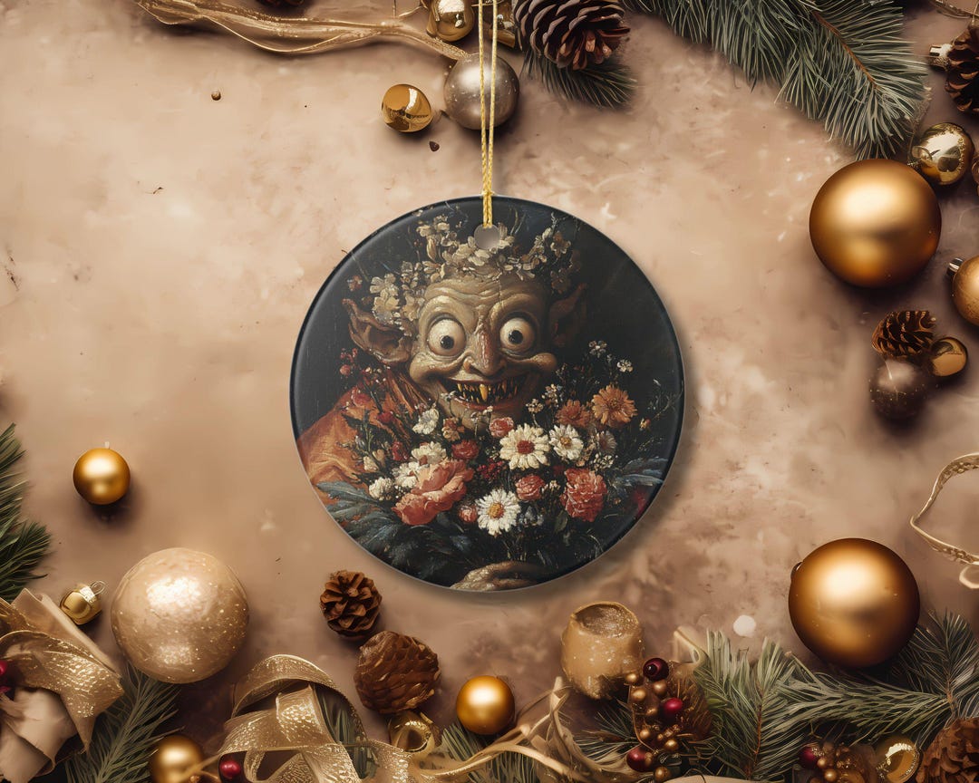 Goblin Demon With Flower Bouquet Ornament, Yule Witch Gift for Pagan ...